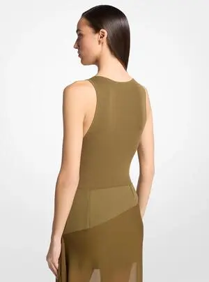 Michael Kors Ribbed Stretch Viscose Bodysuit In Size By
