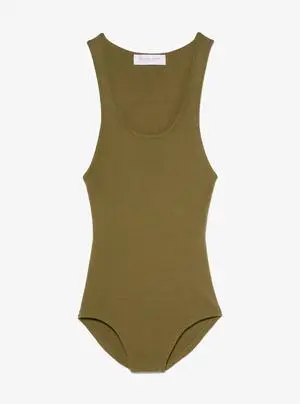 Michael Kors Ribbed Stretch Viscose Bodysuit In Size By