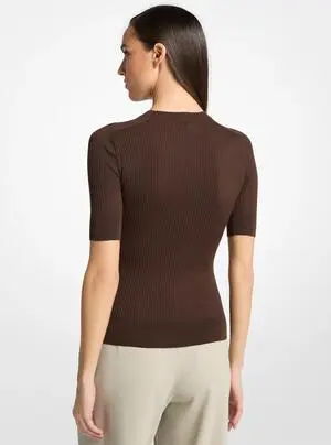 Michael Kors Ribbed Wool Elbow-sleeve Sweater - Brown