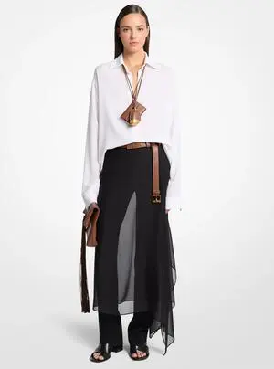 Michael Kors Tissue Wool Crepe And Silk Voile Veiled Trousers In Size By - Black