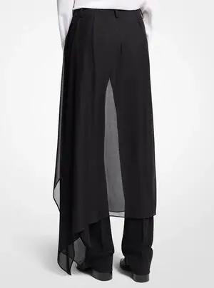 Michael Kors Wool Crepe And Silk Voile Trousers With Sheer Overlay