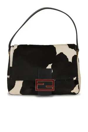 Fendi Pony Hair Mama Baguette Shoulder Bag In & White