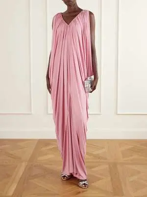 ABADIA Draped Stretch-jersey Maxi Dress