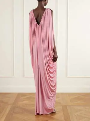 ABADIA Draped Stretch-jersey Maxi Dress