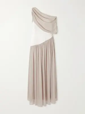 ABADIA Gwyneth Asymmetric Draped Georgette Gown - Brown