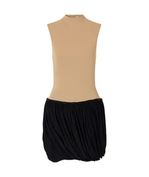 ABADIA Two-tone Draped Mini Dress With Bead Embellishment - Tan