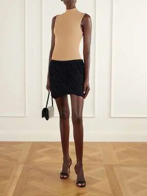 ABADIA Two-tone Draped Mini Dress With Bead Embellishment
