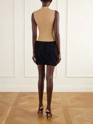 ABADIA Two-tone Draped Mini Dress With Bead Embellishment
