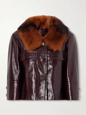 Chloé Cropped Shearling-trimmed Leather Jacket - Purple