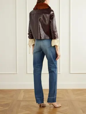 Chloé Cropped Shearling-trimmed Leather Jacket - Purple