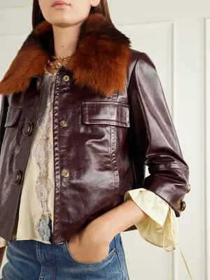 Chloé Cropped Shearling-trimmed Leather Jacket - Purple