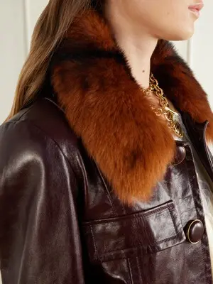 Chloé Cropped Shearling-trimmed Leather Jacket - Purple