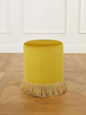 SIX THE RESIDENCE Fringed Velvet Pouf
