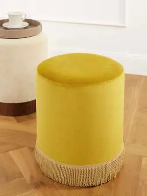 SIX THE RESIDENCE Fringed Velvet Pouf