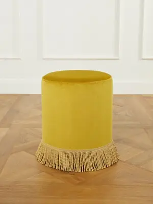 SIX THE RESIDENCE Fringed Velvet Pouf - Gold