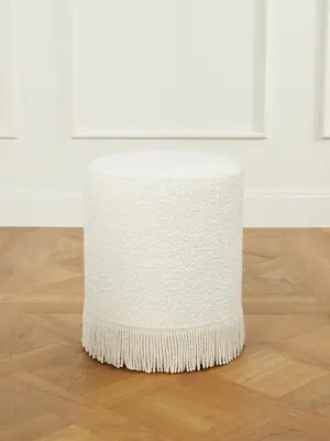 SIX THE RESIDENCE Fringed Velvet Pouf - White