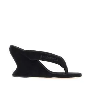 Balenciaga Velvet Wedge Thong Sandals - Black