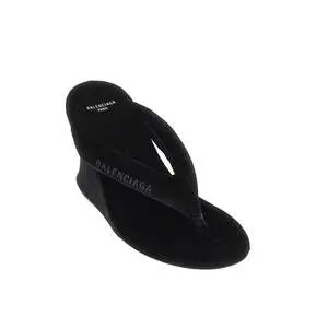Balenciaga Velvet Wedge Thong Sandals - Black