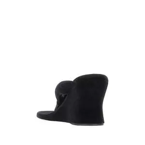 Balenciaga Velvet Wedge Thong Sandals - Black