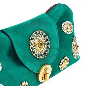 Versace Embroidered Suede Leather 'vivian' Clutch