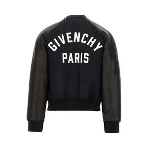 Givenchy Wool And Leather Bomber Jacket With Logo Patch - Black