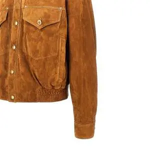 Versace Suede Leather Jacket With Greca Motif Details - Brown