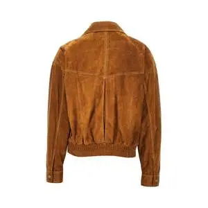 Versace Suede Leather Jacket With Greca Motif Details - Brown