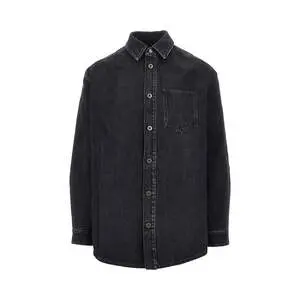 Loewe Denim Overshirt With Anagram Embroidery - Black