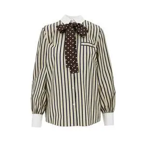 Valentino Garavani Striped Cotton Poplin Shirt With Polka Dot Silk Scarf Detail