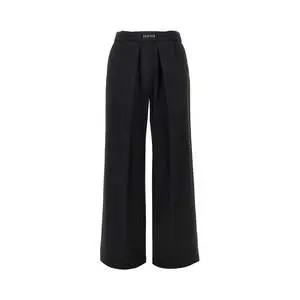Loewe Tailored Wool Canvas Wide Leg Pants With Elasticated Logo Waist