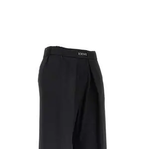 Loewe Tailored Wool Canvas Wide Leg Pants With Elasticated Logo Waist