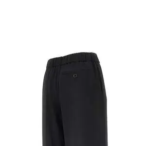 Loewe Tailored Wool Canvas Wide Leg Pants With Elasticated Logo Waist