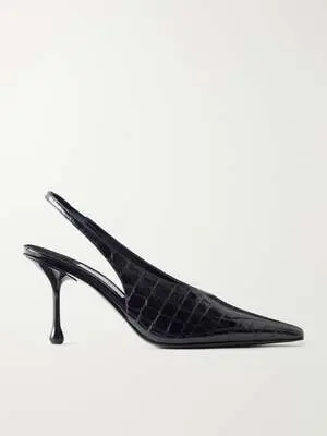 JIMMY CHOO Isa 80 Croc-effect Leather Slingback Pumps