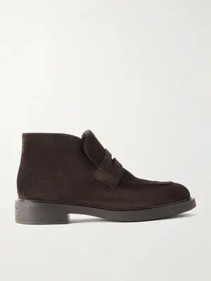 GIANVITO ROSSI Suede Penny Loafer Ankle Boots - Brown