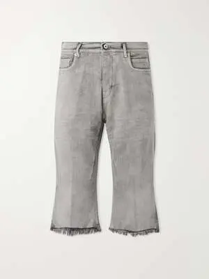 Rick Owens Bolan Straight-leg Frayed Denim Shorts - Gray