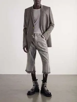 Rick Owens Bolan Straight-leg Frayed Denim Shorts