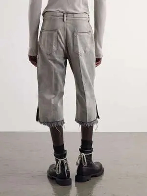 Rick Owens Bolan Straight-leg Frayed Denim Shorts