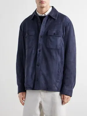 Ralph Lauren Purple Label Calloway Suede Jacket - Blue