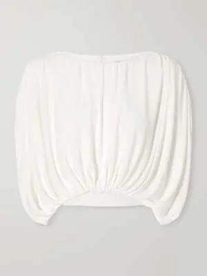 ABADIA Draped Stretch-jersey Blouse - White