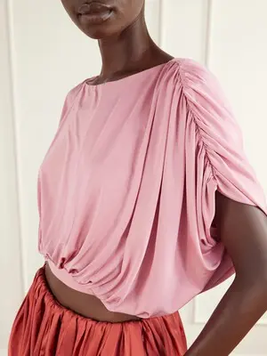 ABADIA Draped Stretch-jersey Blouse - Pink