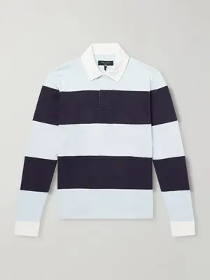 Rag & Bone Striped Cotton-jersey Polo Shirt - Blue