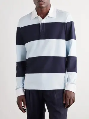 Rag & Bone Striped Cotton-jersey Polo Shirt - Blue