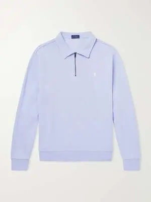 Polo Ralph Lauren Logo-embroidered Cotton-jersey Half-zip Sweatshirt - Blue