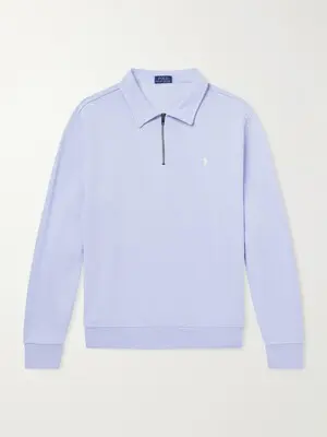Polo Ralph Lauren Logo-embroidered Cotton-jersey Half-zip Sweatshirt - Blue