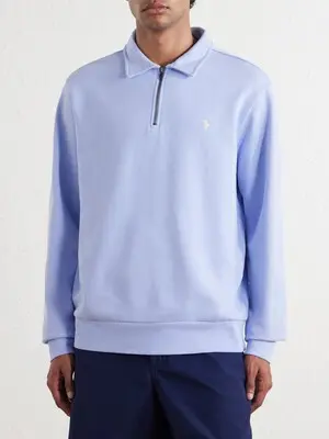 Polo Ralph Lauren Logo-embroidered Cotton-jersey Half-zip Sweatshirt - Blue