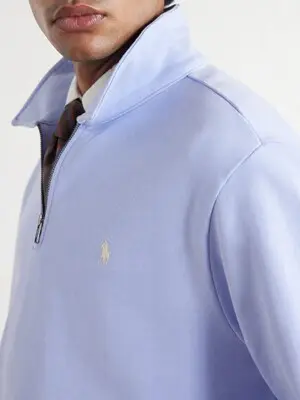 Polo Ralph Lauren Logo-embroidered Cotton-jersey Half-zip Sweatshirt - Blue