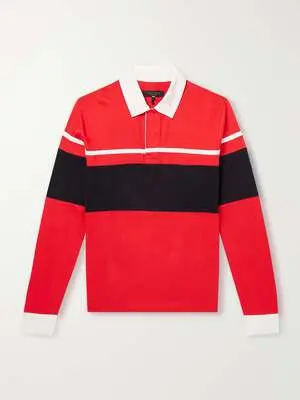 Rag & Bone Striped Cotton-jersey Polo Shirt - Red