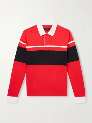 Rag & Bone Striped Cotton-jersey Polo Shirt - Red