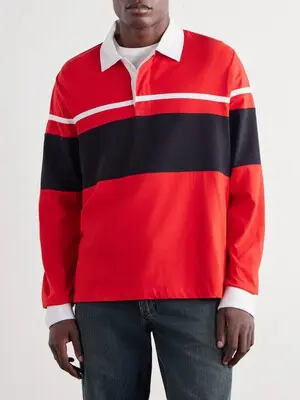 Rag & Bone Striped Cotton-jersey Polo Shirt - Red