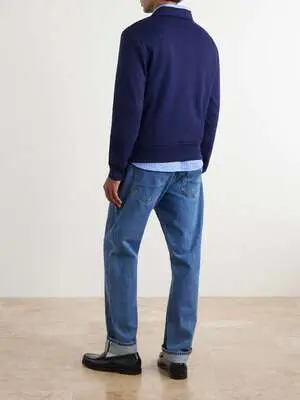 Polo Ralph Lauren Striped Logo-embroidered Cotton-blend Piqué Sweatshirt - Navy
